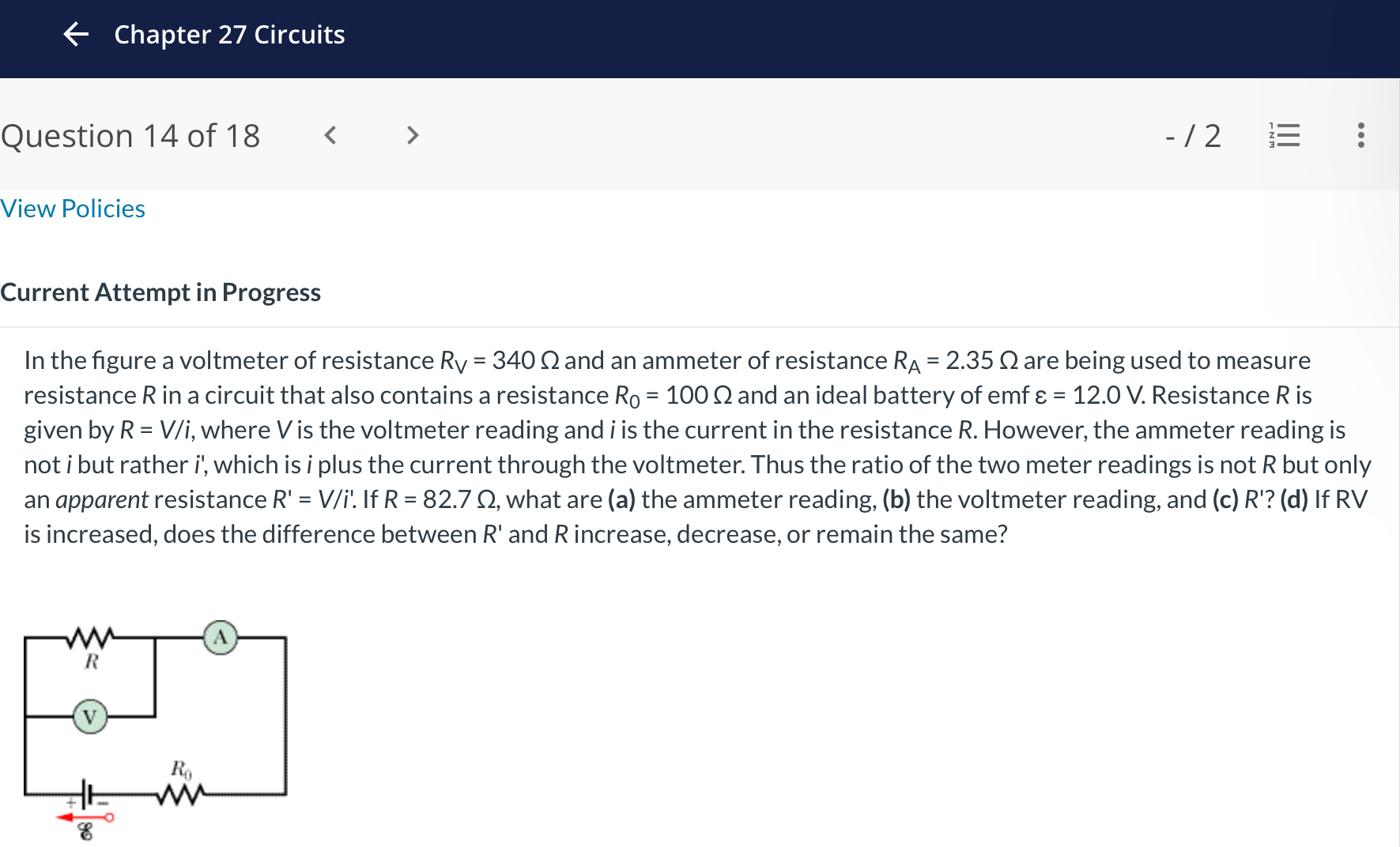 Solved In the figure a voltmeter of resistance RV=340Ω and | Chegg.com