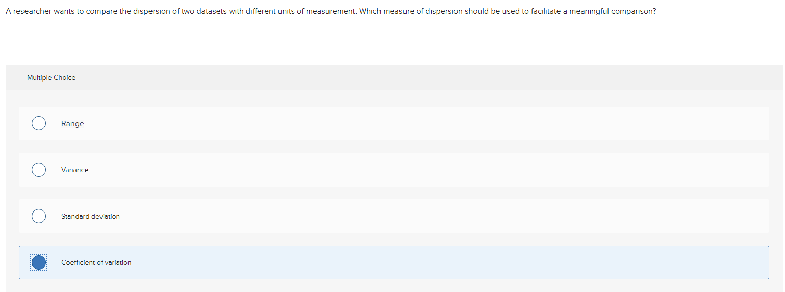 Solved Multiple Choice Range Variance Standard deviation | Chegg.com