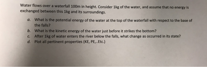 Solved Water flows over a waterfall 100m in height. Consider | Chegg.com