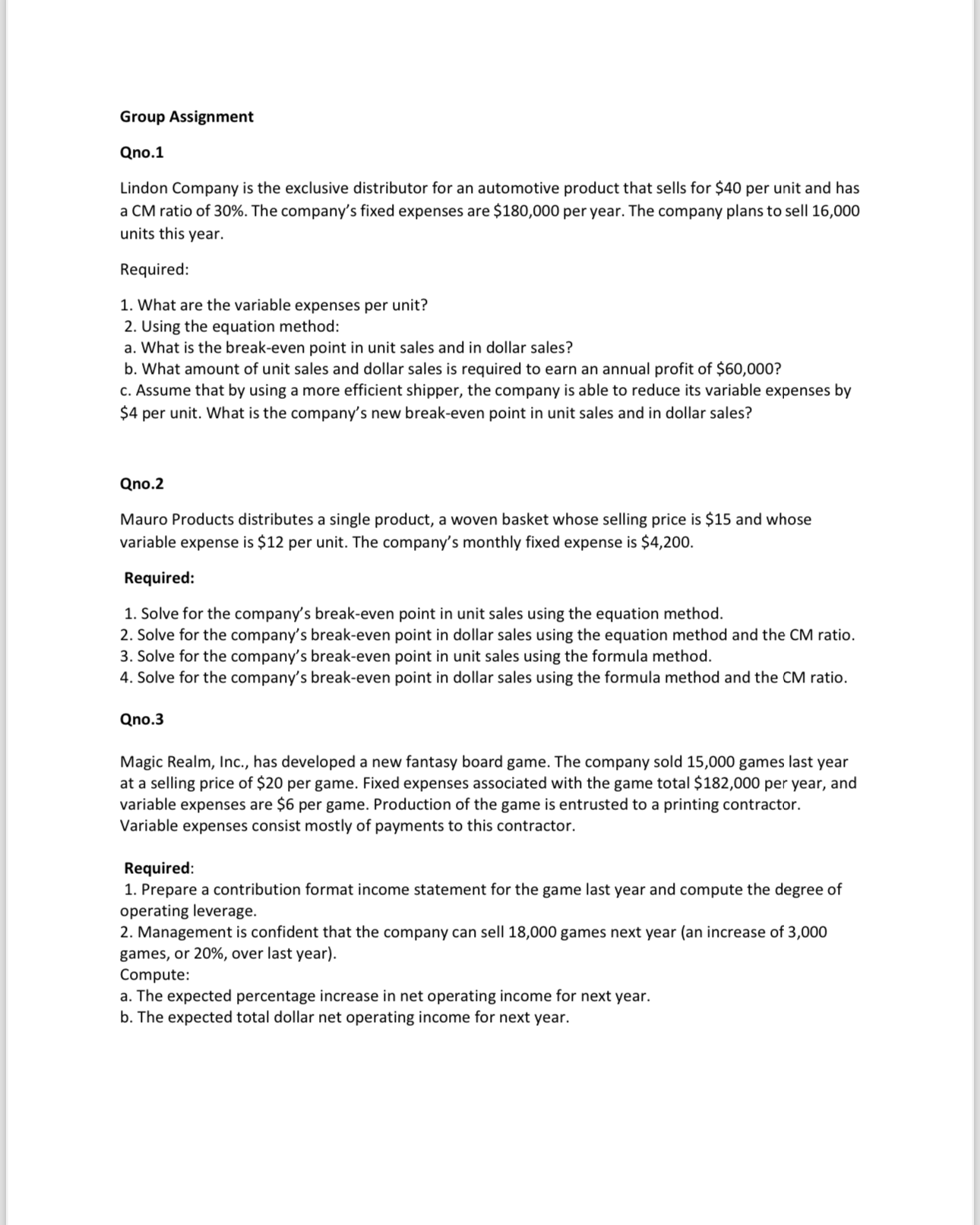 Solved Group Assignment Qno.1 Lindon Company is the | Chegg.com