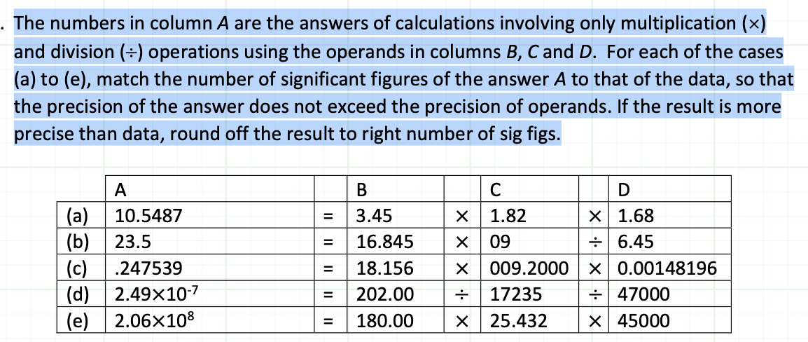 Solved The numbers in column A are the answers of | Chegg.com