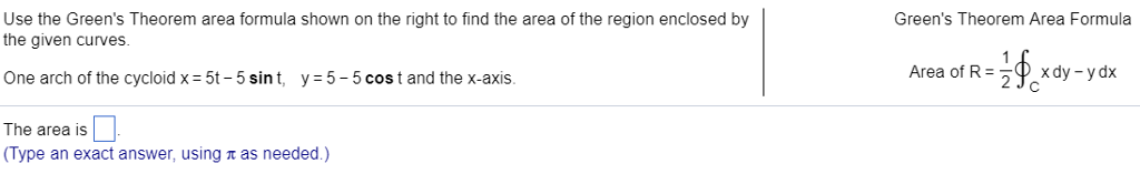 Solved Use the Green's Theorem area formula shown on the | Chegg.com