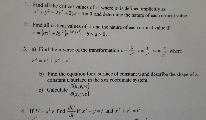Solved 1. Find all the critical values of z where z is | Chegg.com