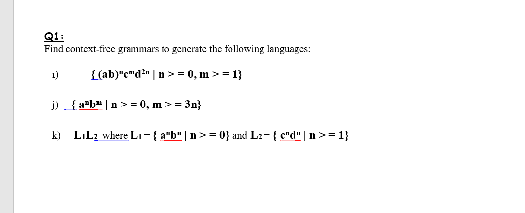 Solved Q1: Find context-free grammars to generate the | Chegg.com