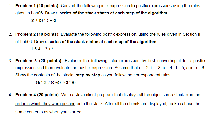 1. Problem 1 (10 points): Convert the following infix | Chegg.com