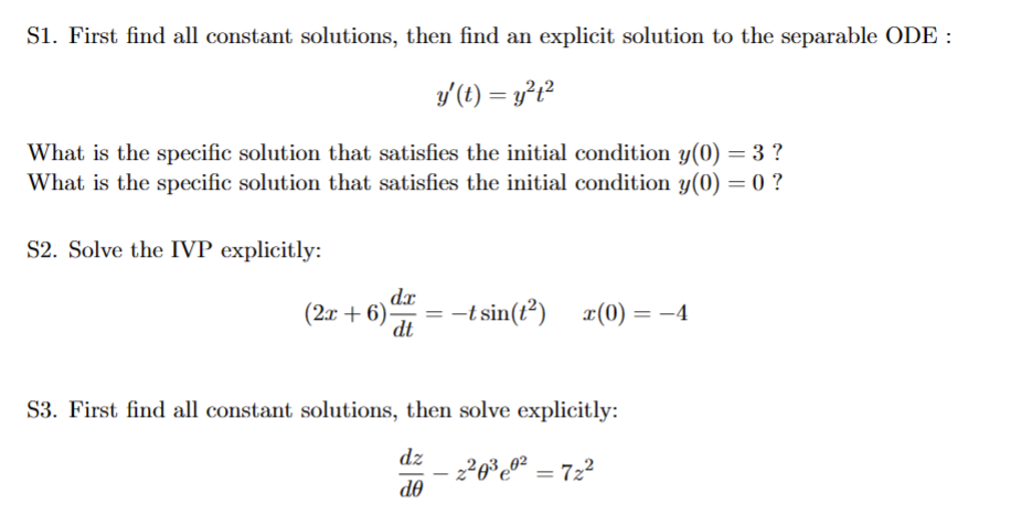 Solved S1. ﻿First find all constant solutions, then find an | Chegg.com
