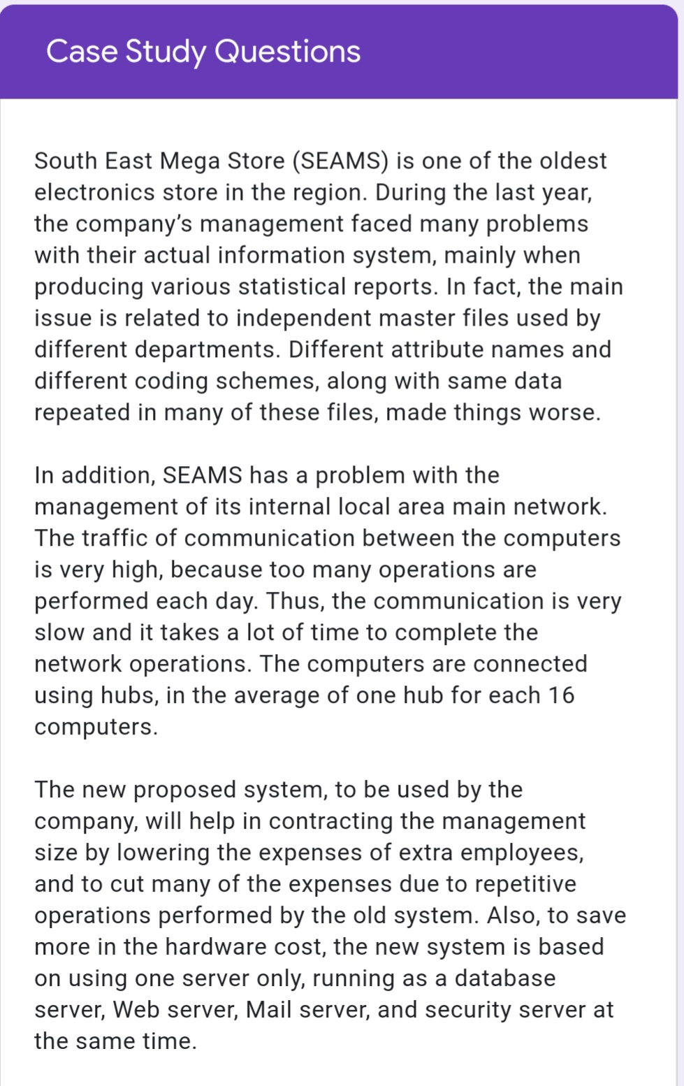 Solved 5 point Which system can best help SEAMS in solving | Chegg.com