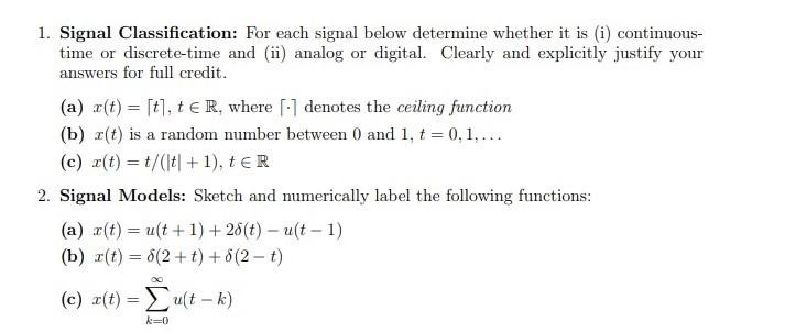Solved 1. Signal Classification: For each signal below | Chegg.com