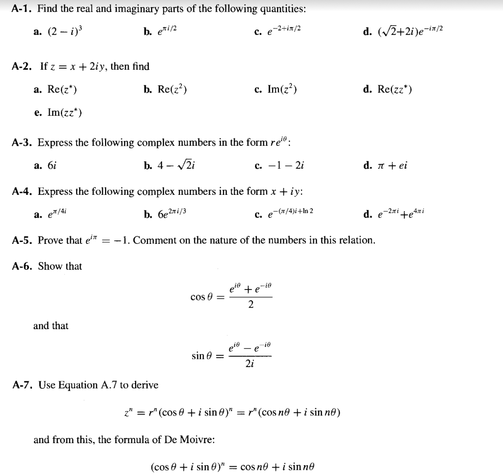 Solved From your book solve problems: A-1, A-2, A-4, A-5, | Chegg.com