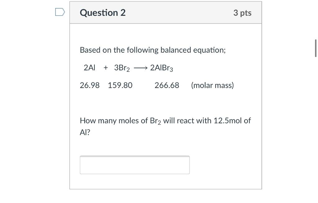 Solved Question 1 3 pts Based on the following balanced | Chegg.com