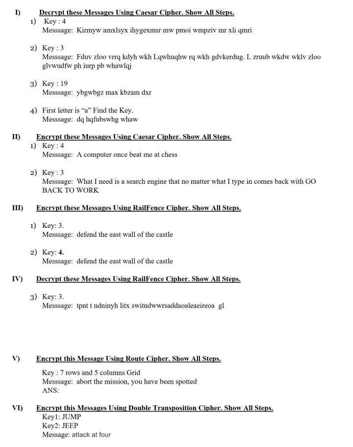 Solved 1) Decrypt these Messages Using Caesar Cipher. Show | Chegg.com