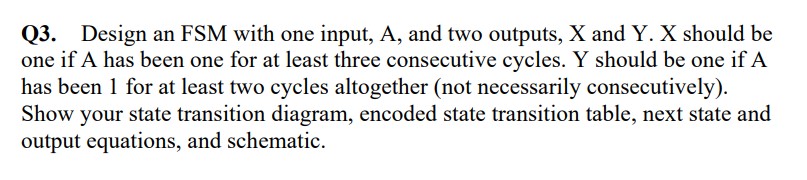 Solved Q3. Design an FSM with one input, A, and two outputs, | Chegg.com