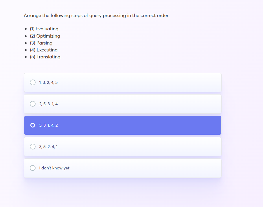 Solved Arrange the following steps of query processing in | Chegg.com