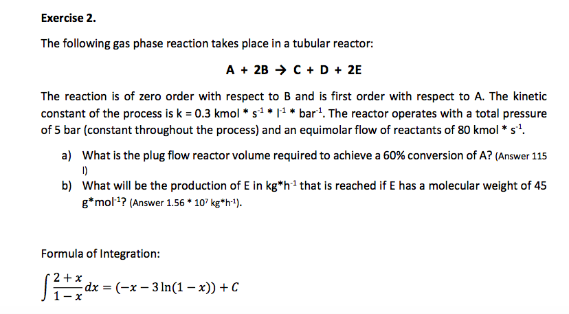 Solved Exercise 2. The following gas phase reaction takes | Chegg.com
