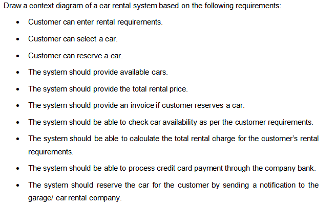Solved Draw a context diagram of a car rental system based | Chegg.com