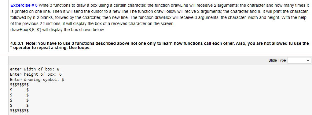 Solved Excercise #3 Write 3 functions to draw a box using a | Chegg.com
