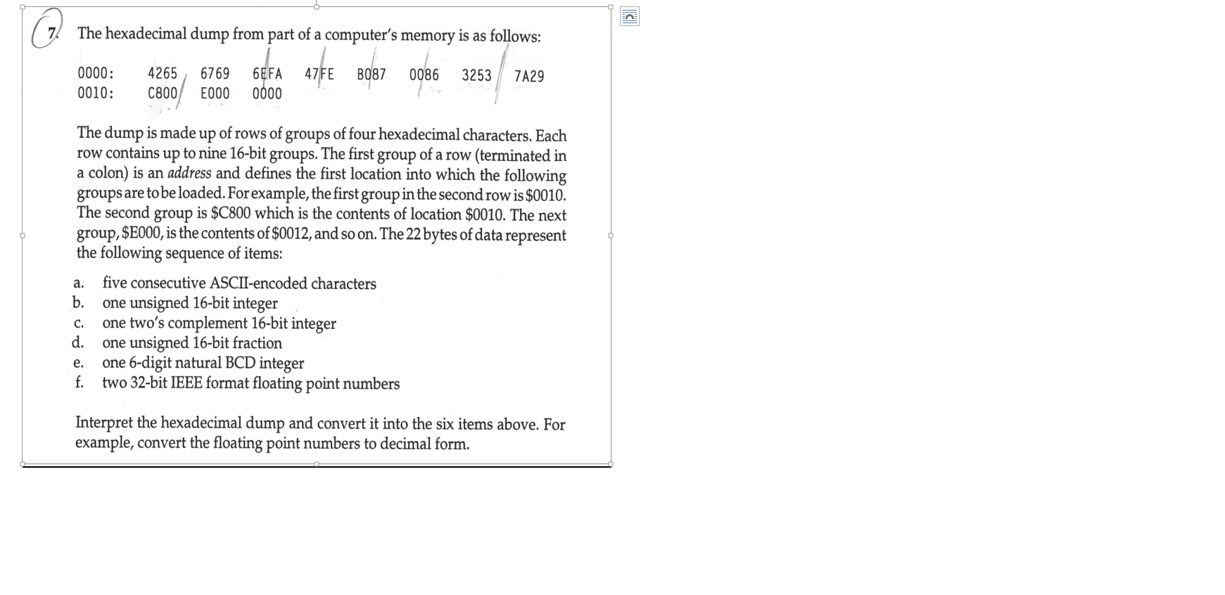 77 The hexadecimal dump from part of a computer's | Chegg.com