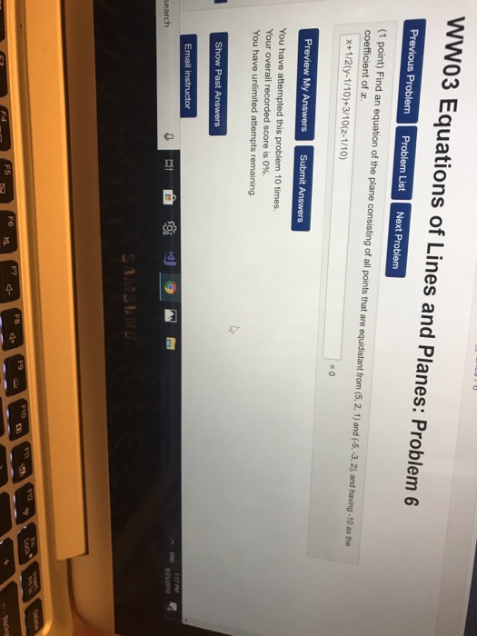 Solved WW03 Equations of Lines and Planes: Problem 6 (1 | Chegg.com