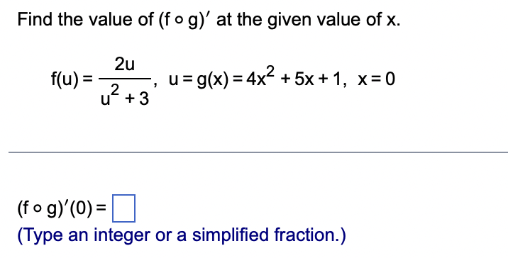 Solved Find the value of (f∘g)′ at the given value of x | Chegg.com