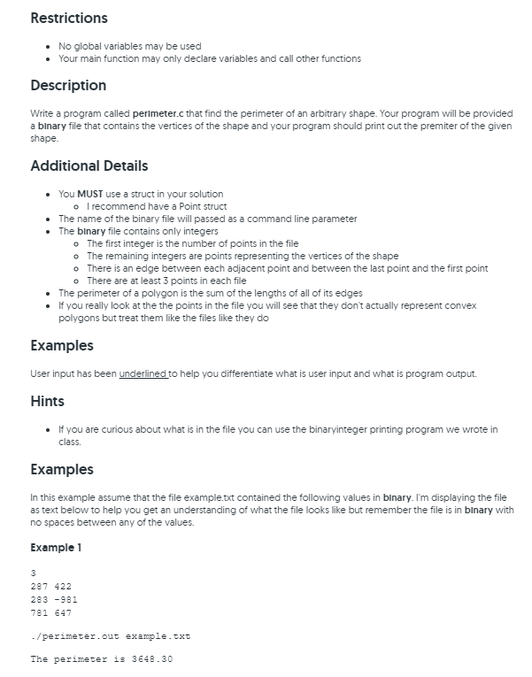 Solved Restrictions No global variables may be used Your | Chegg.com