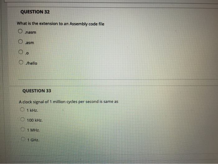 Solved QUESTION 32 What is the extension to an Assembly code | Chegg.com