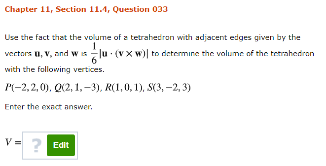 Solved Chapter 11, Section 11.4, Question 003 Find u XV and | Chegg.com