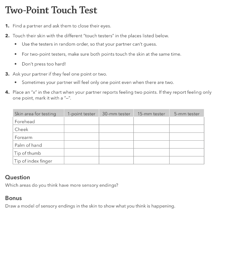 Solved Two-Point Touch Test 1. Find a partner and ask them | Chegg.com