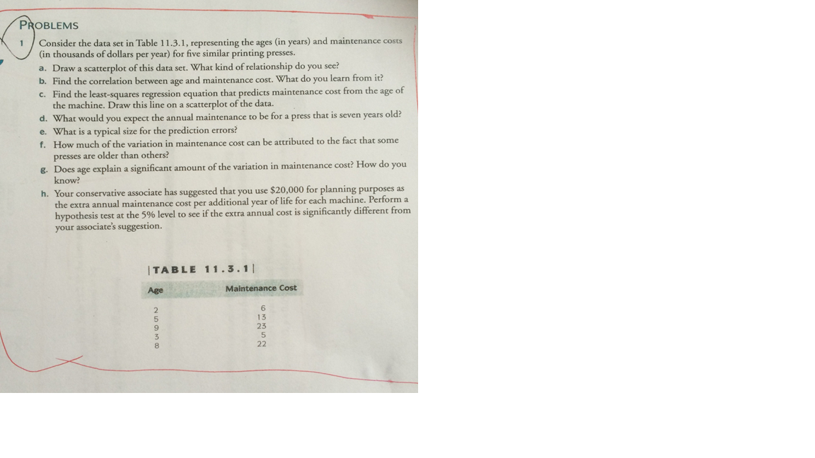 Solved Problems1 ﻿Consider the data set in Table 11.3.1, | Chegg.com