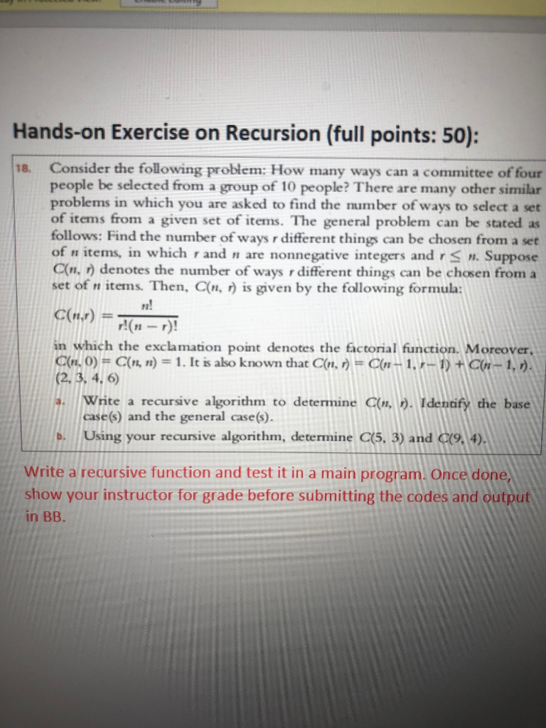 Solved Hands-on Exercise on Recursion (full points: 50): 18. | Chegg.com