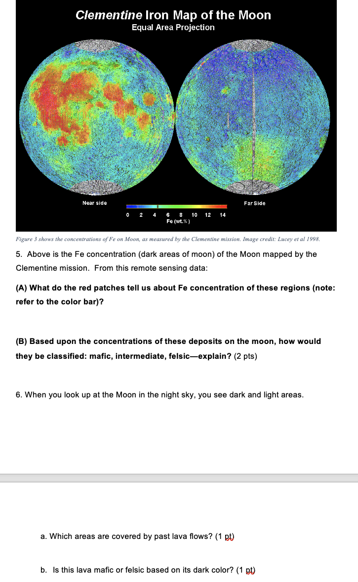 Solved Clementine Iron Map of the Moon Equal Area Projection | Chegg.com