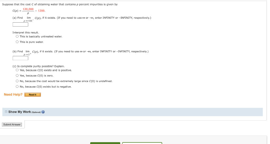 Solved C(p)=p120,000−1200 (a) Find limp→100−C(p), if it | Chegg.com