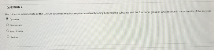 Solved QUESTION 4 The thioester intermediate of the GAPDH | Chegg.com