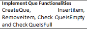 Solved Implement Que Functionalities CreateQue, Insertitem, | Chegg.com