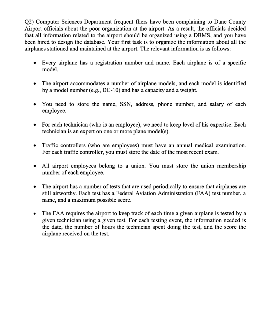 Solved For all questions below: a) Draw E/R diagram b) | Chegg.com