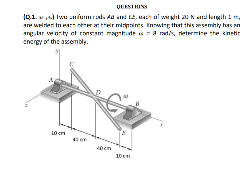 Solved QUESTIONS (Q.1. 35 pts) Two uniform rods AB and CE, | Chegg.com