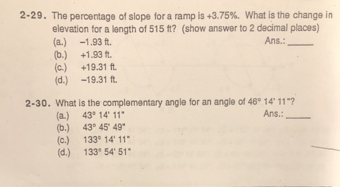 Solved 2-29. The percentage of slope for a ramp is +3.75%. | Chegg.com