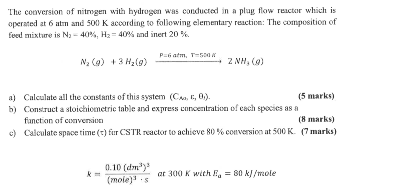 Solved The conversion of nitrogen with hydrogen was | Chegg.com