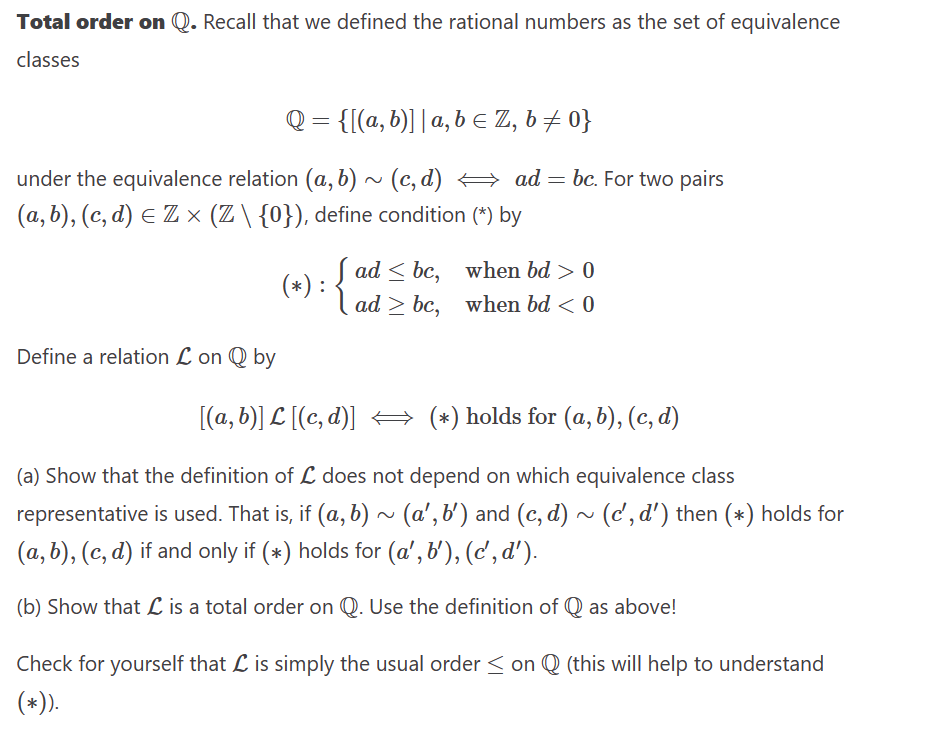 Solved Total order on Q. Recall that we defined the rational | Chegg.com
