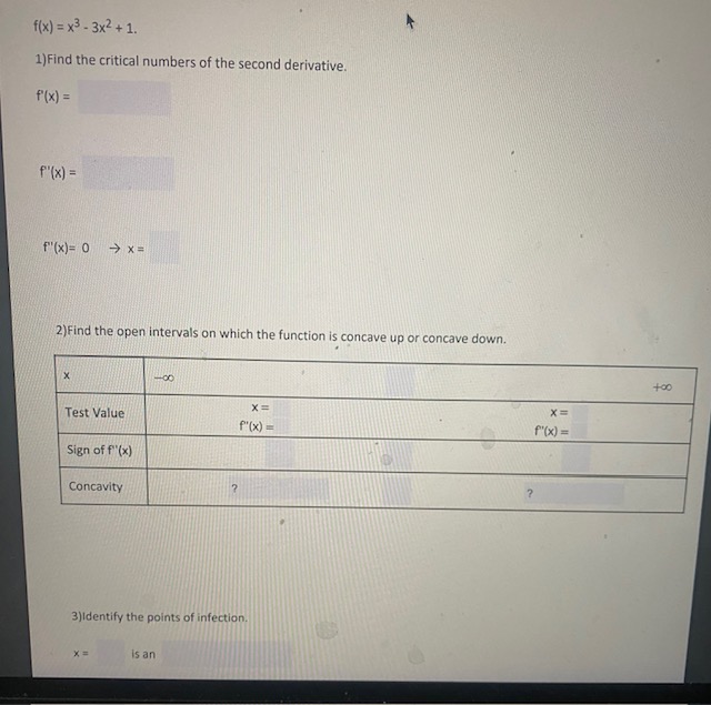 Solved f(x)=x3−3x2+1 1)Find the critical numbers of the | Chegg.com