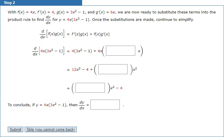 Solved Step 2 With f(x) 4x, f(x) 4, g(x) 3x2- 1, and gx)6x, | Chegg.com