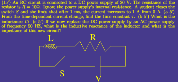 Solved (15') An RC circuit is connected to a DC power supply | Chegg.com
