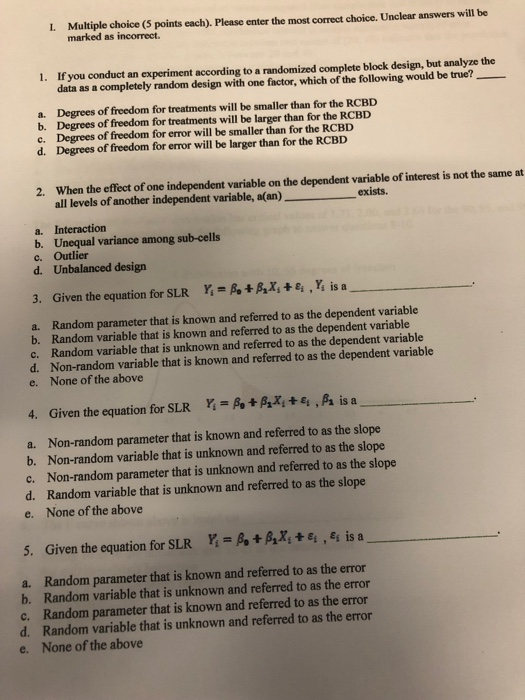 Solved L. Multiple choice (5 points each). Please enter the | Chegg.com