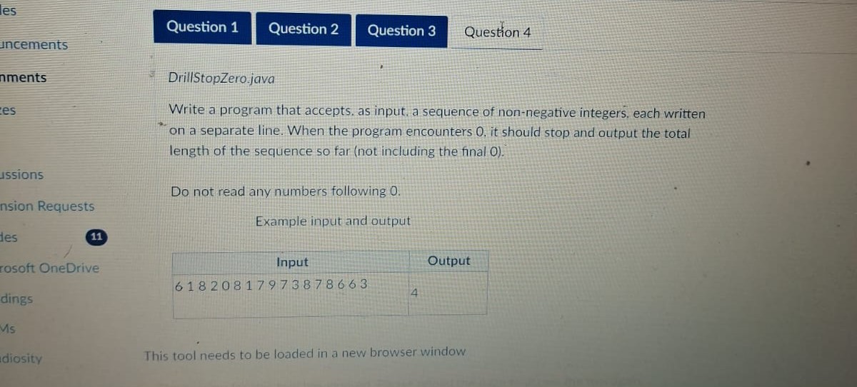 Solved DrillStopZero.java Write a program that accepts. as | Chegg.com