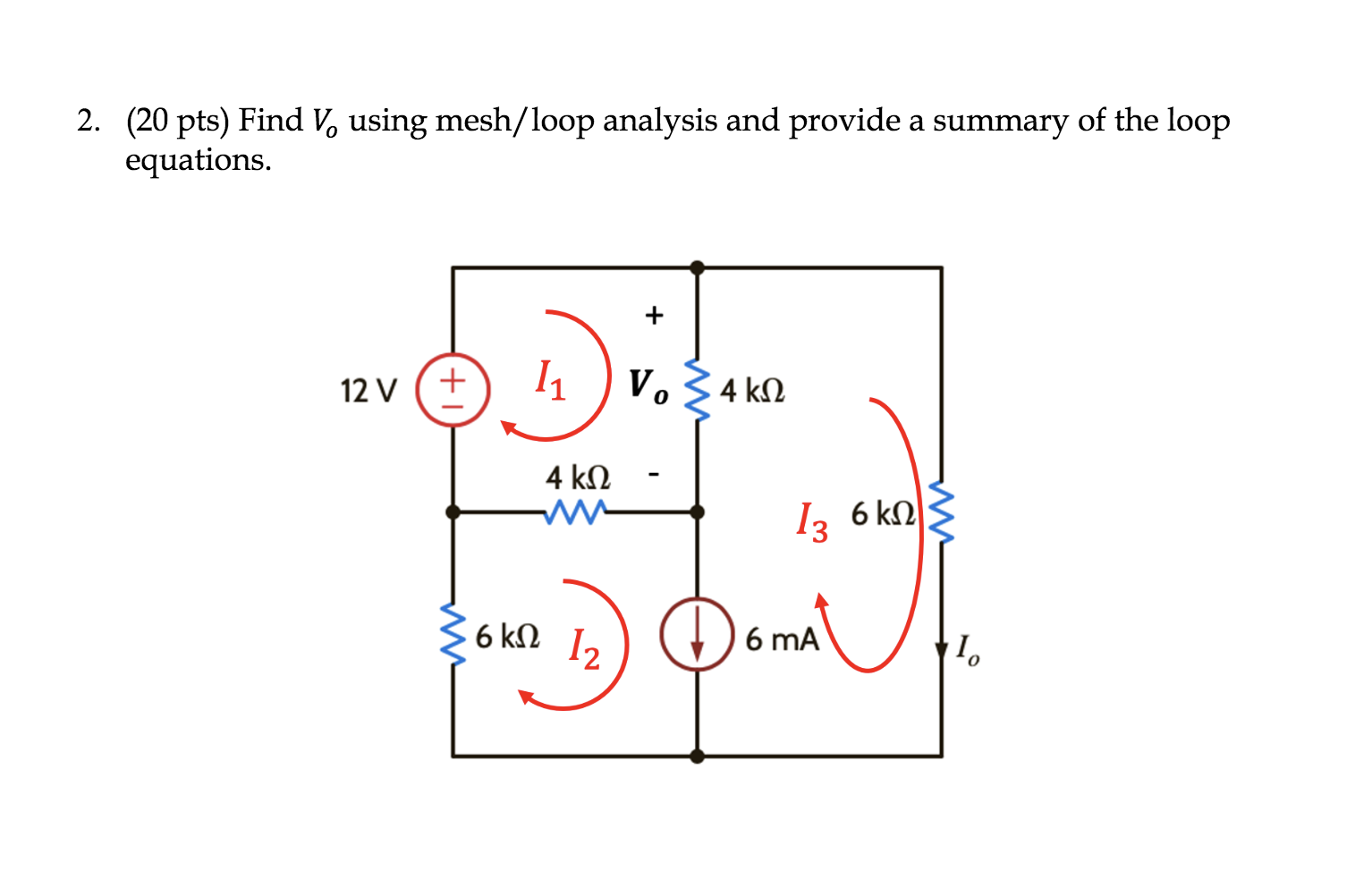 Solved 2. (20 pts) Find V, using mesh/loop analysis and | Chegg.com