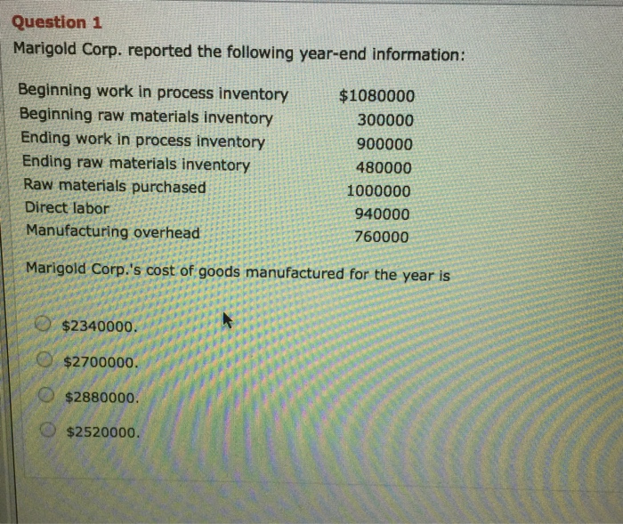 Solved Question 1 Marigold Corp. reported the following | Chegg.com