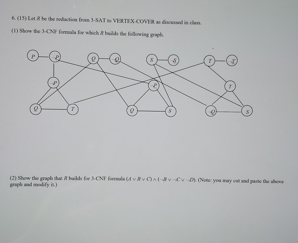 Solved 6. (15) Let R be the reduction from 3-SAT to | Chegg.com