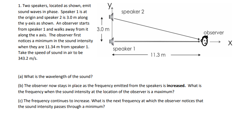 Solved YA speaker 2 1. Two speakers, located as shown, emit | Chegg.com