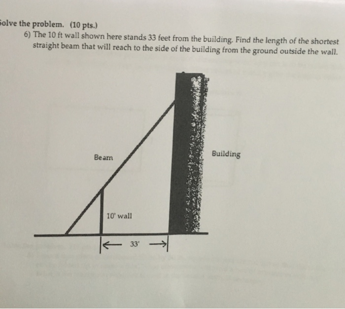 Solved The 10 ft wall shown here stands 33 feet from the | Chegg.com