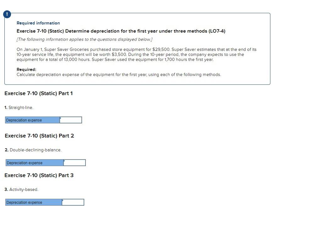 Solved Required information Exercise 7-10 (Static) Determine | Chegg.com