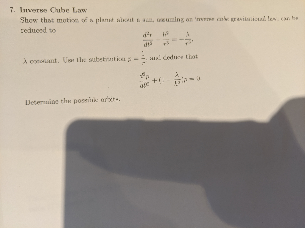 Solved 7. Inverse Cube Law Show that motion of a planet | Chegg.com